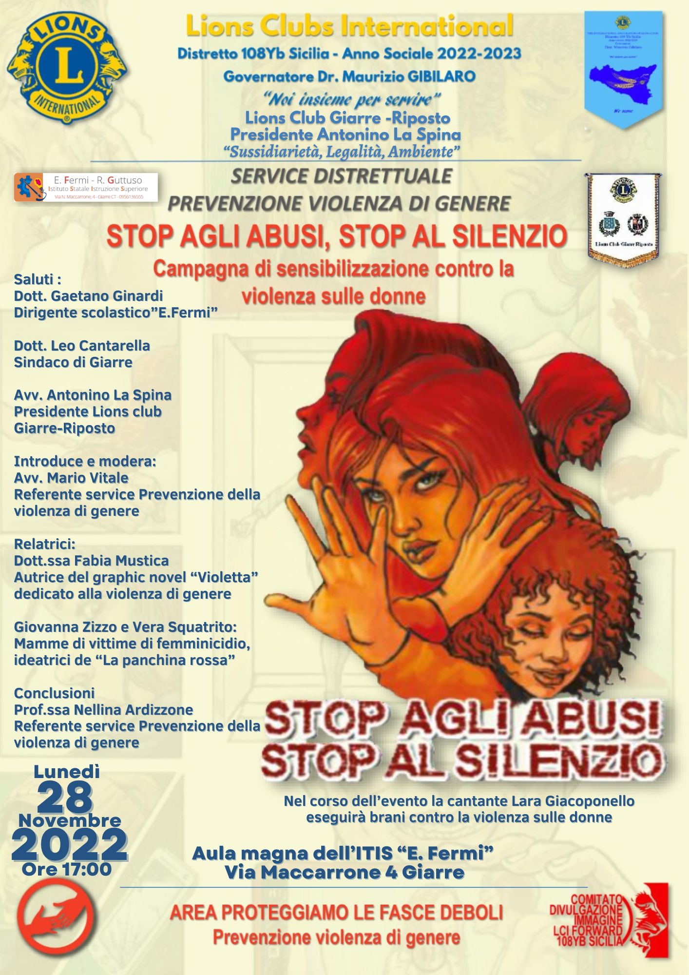 Giarre-Contro la violenza di genere - Distretto Lions 108 Yb Sicilia